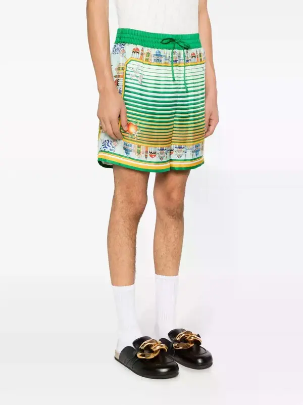 Casablanca City Scape Silk Shorts - Green