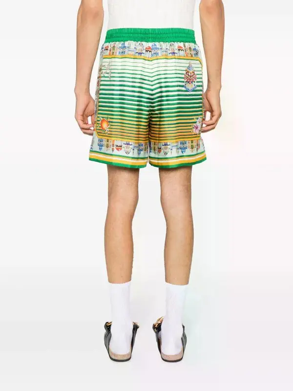 Casablanca City Scape Silk Shorts - Green