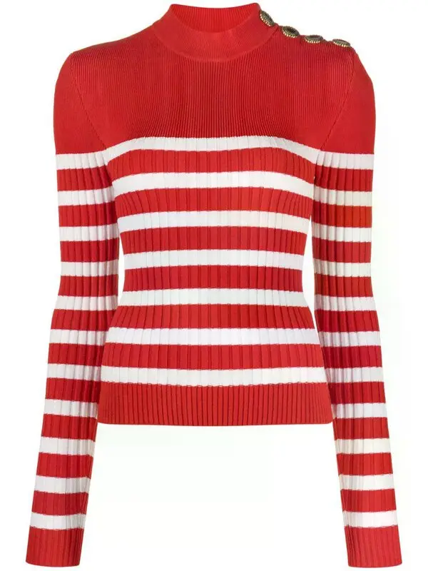 Balmain Striped Roll Neck Jumper - Red
