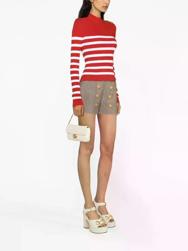 Balmain Striped Roll Neck Jumper - Red