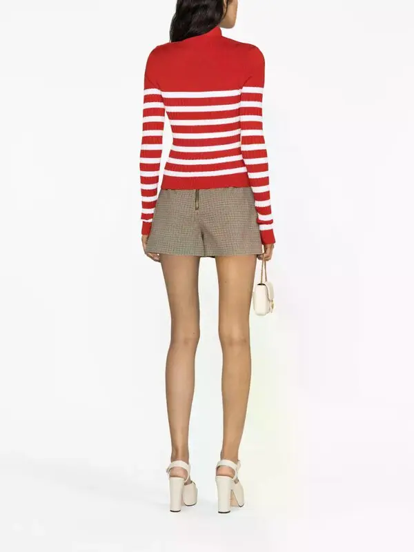 Balmain Striped Roll Neck Jumper - Red