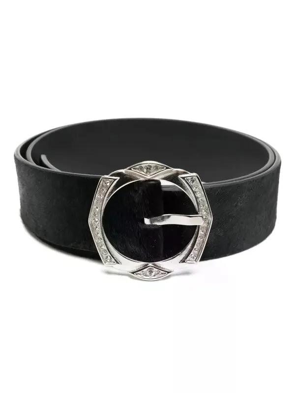 MADISON MAISON Crystal-embellished Leather Belt - Black