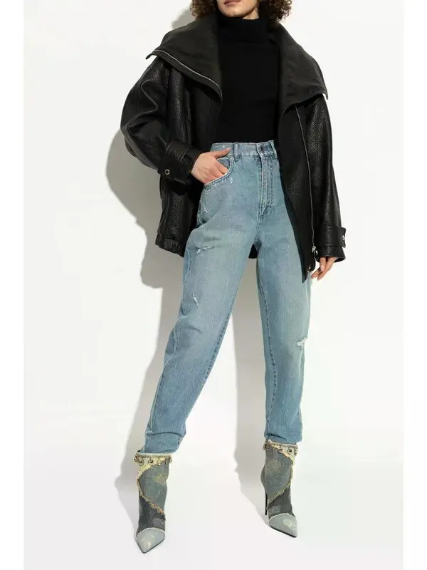 Dolce & Gabbana Distressed Denim Stiletto Boots