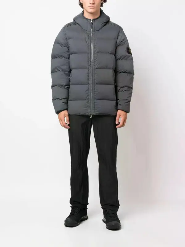Stone Island Feather Down Hooded Coat - Grey