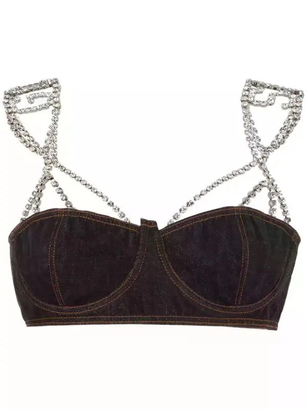 Gcds Chocker Denim Bra - Black