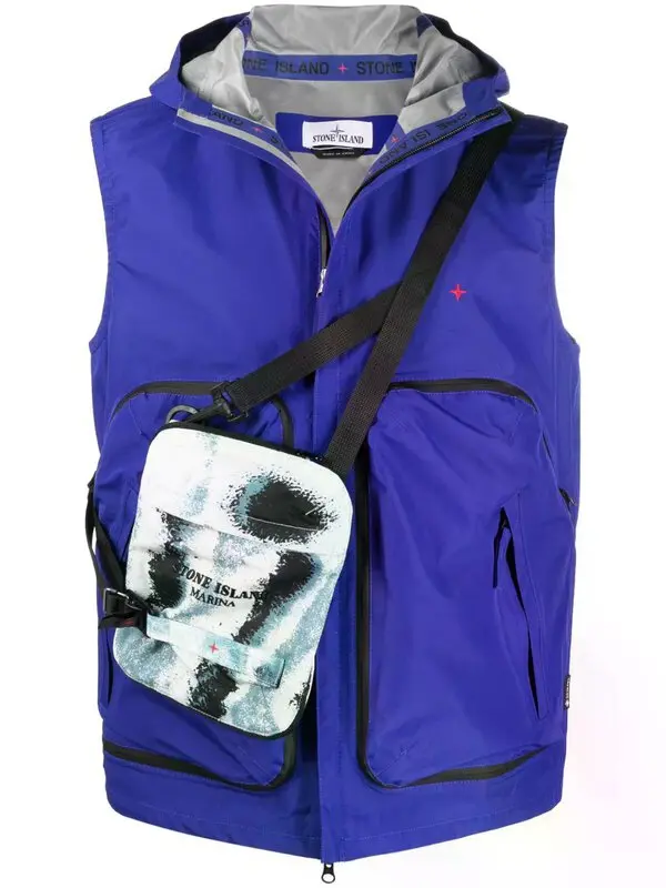 Stone Island Logo-embroidered Hooded Gilet - Blue