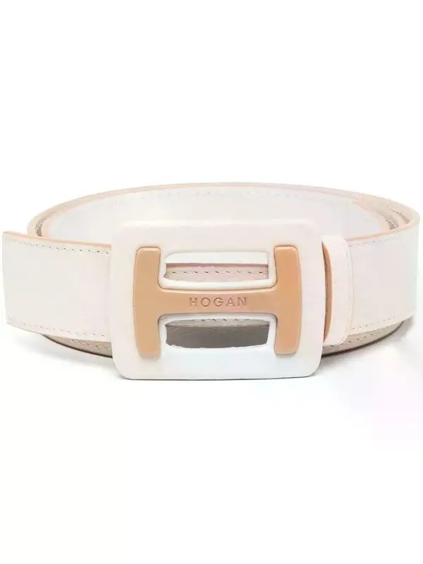 Hogan Logo-plaque Leather Belt - Neutrals