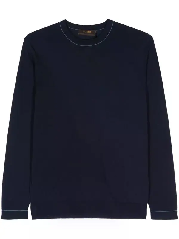 MOORER Fine-knit Cotton Jumper With Stripe Trim