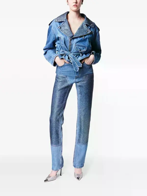 AREA Crystal-embellished Straight-leg Jeans