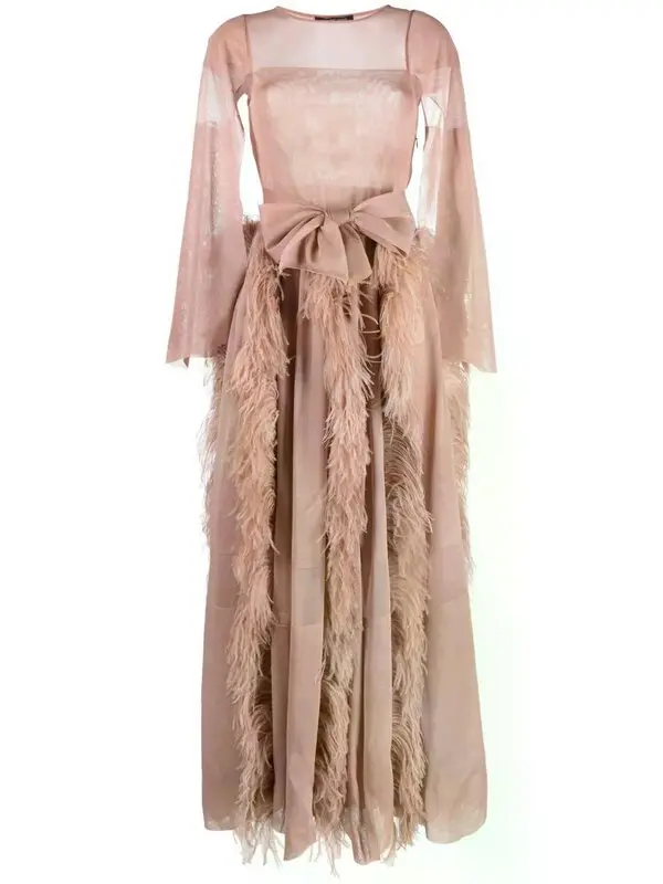 ANTONINO VALENTI Feather-detail Silk Maxi Dress