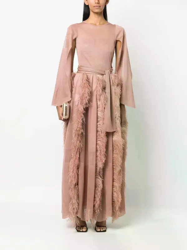 ANTONINO VALENTI Feather-detail Silk Maxi Dress