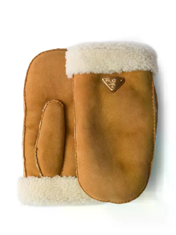 Prada Suede Mittens - Brown