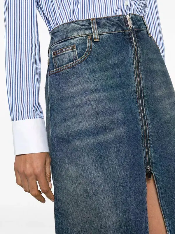 Stella McCartney Whiskering-effect Denim Midi Skirt
