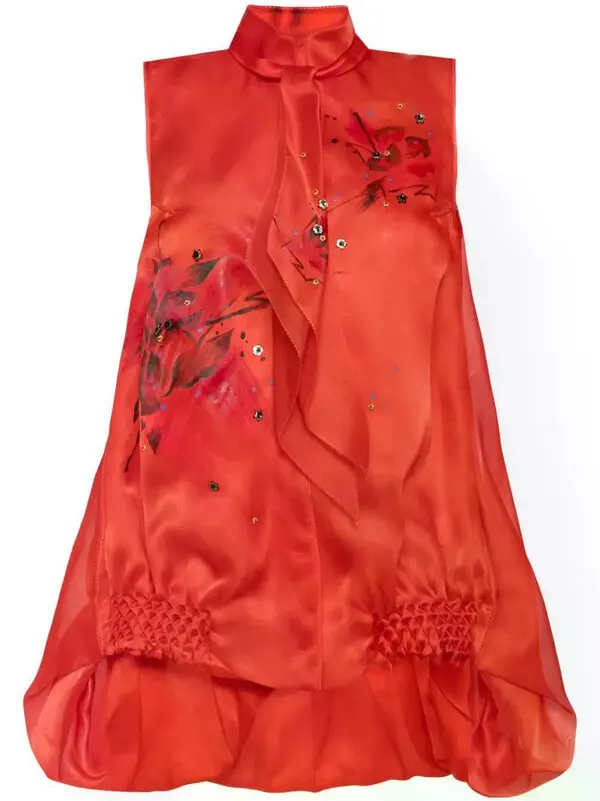 Shiatzy Chen Floral Print Mulberry Silk Organza Vest - Red