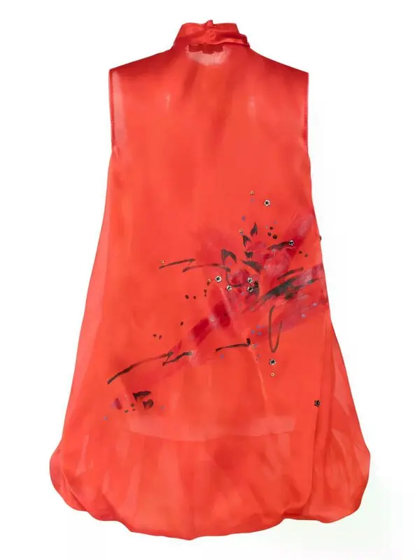 Shiatzy Chen Floral Print Mulberry Silk Organza Vest - Red