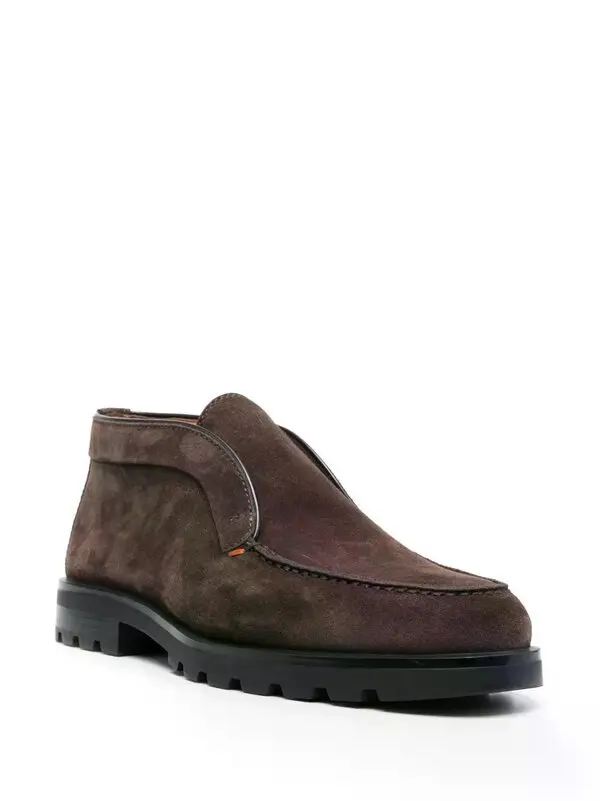 Santoni Calf Suede Almond-toe Loafers - Brown