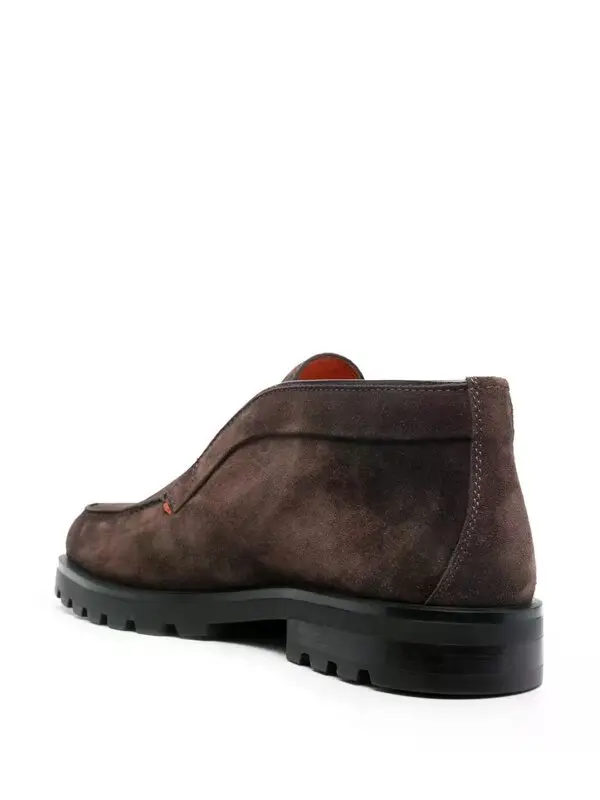 Santoni Calf Suede Almond-toe Loafers - Brown
