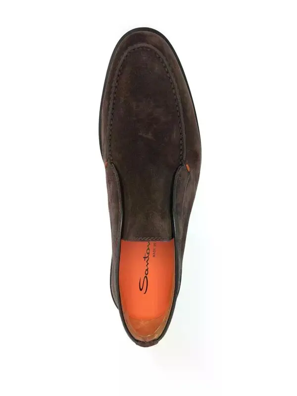 Santoni Calf Suede Almond-toe Loafers - Brown