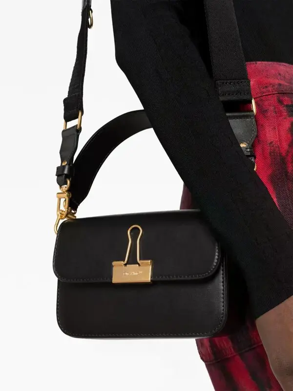 Off-White Leather Binder Clip Shoulder Bag - Black