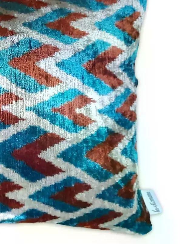 LES-OTTOMANS Geometric-print Velvet Cushion - Blue