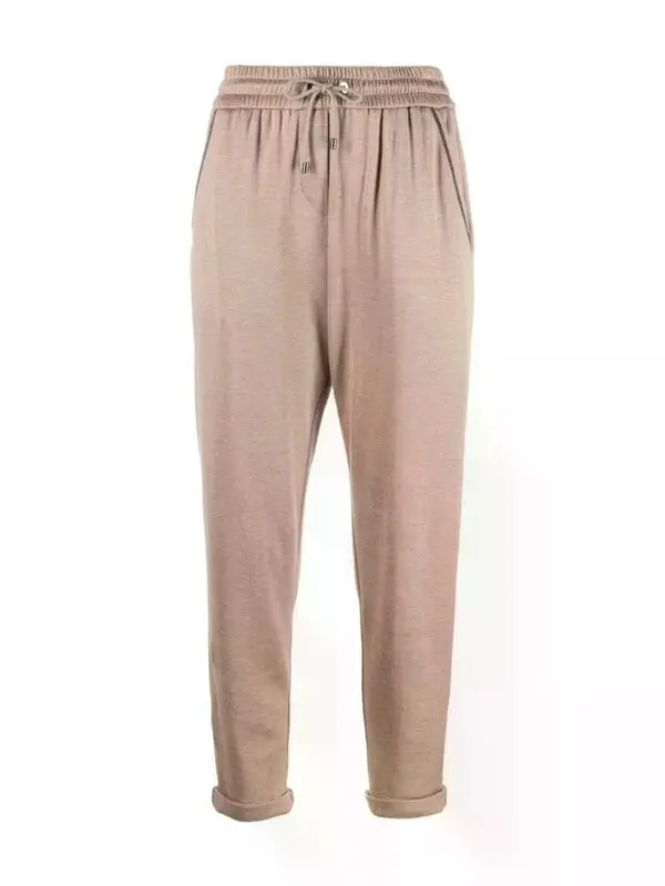 Brunello Cucinelli Mélange Effect Cotton-blend Tapered Trousers