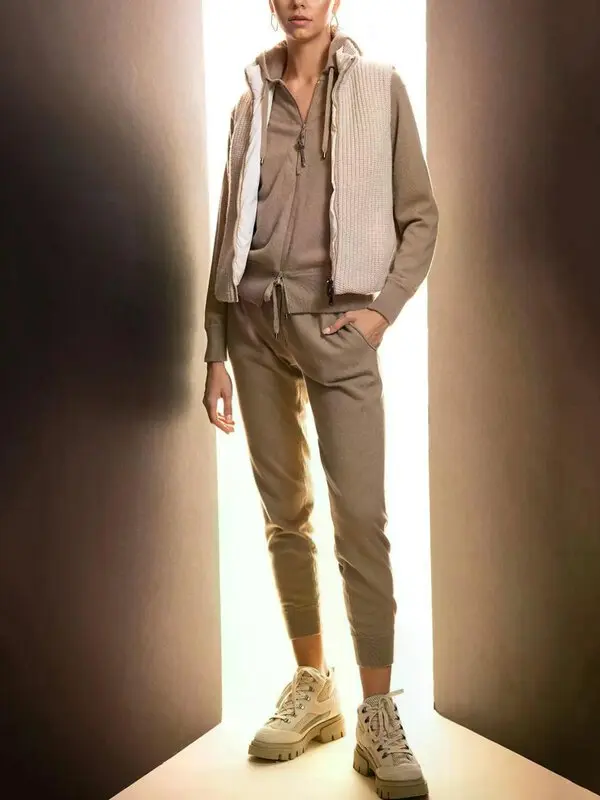Brunello Cucinelli Mélange Effect Cotton-blend Tapered Trousers
