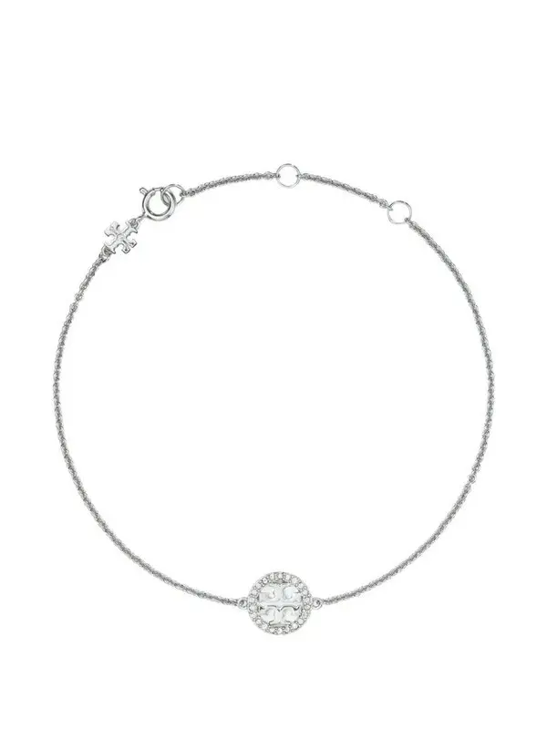 Tory Burch Icon Pavé Chain Bracelet With Pearl Clasp - Silver