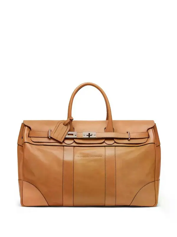 Brunello Cucinelli Leather Holdall With Logo Stamp