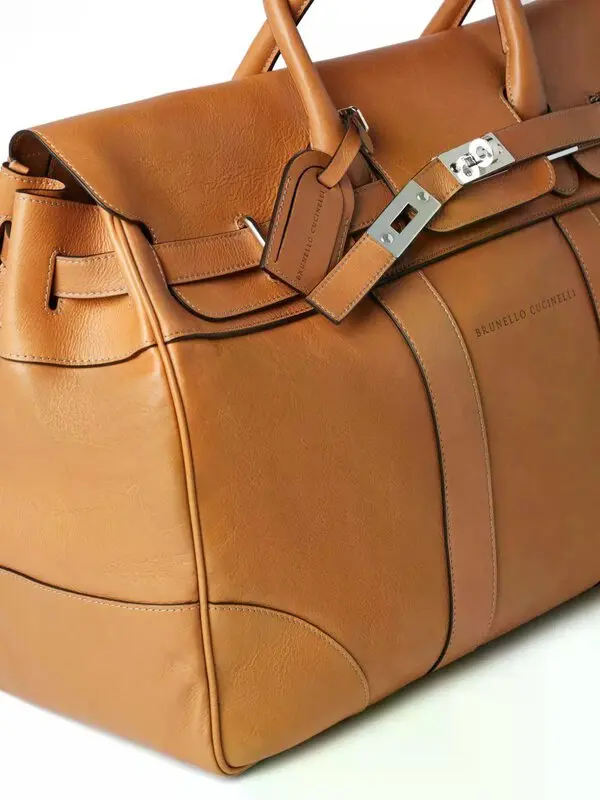 Brunello Cucinelli Leather Holdall With Logo Stamp