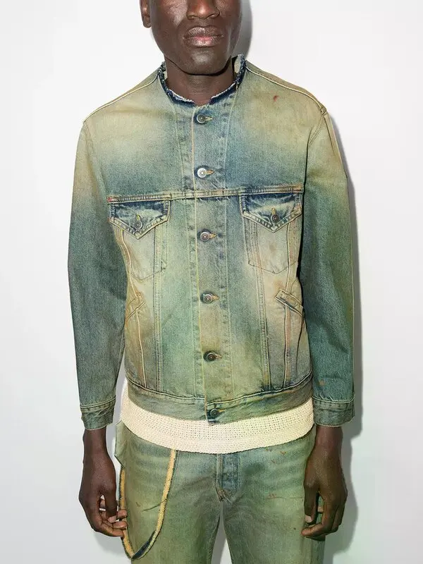 MAISON MARGIELA Raw-cut Collar Denim Jacket - Neutrals