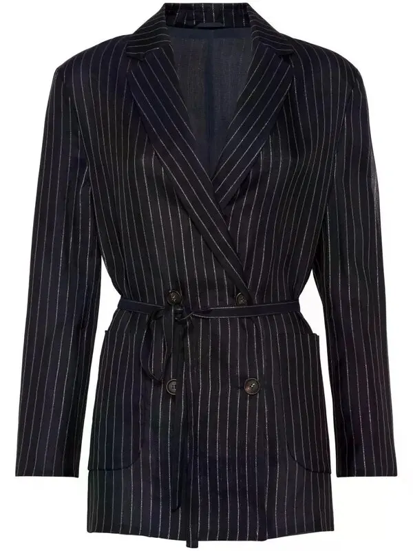 Brunello Cucinelli Pinstripe-pattern Belted Blazer