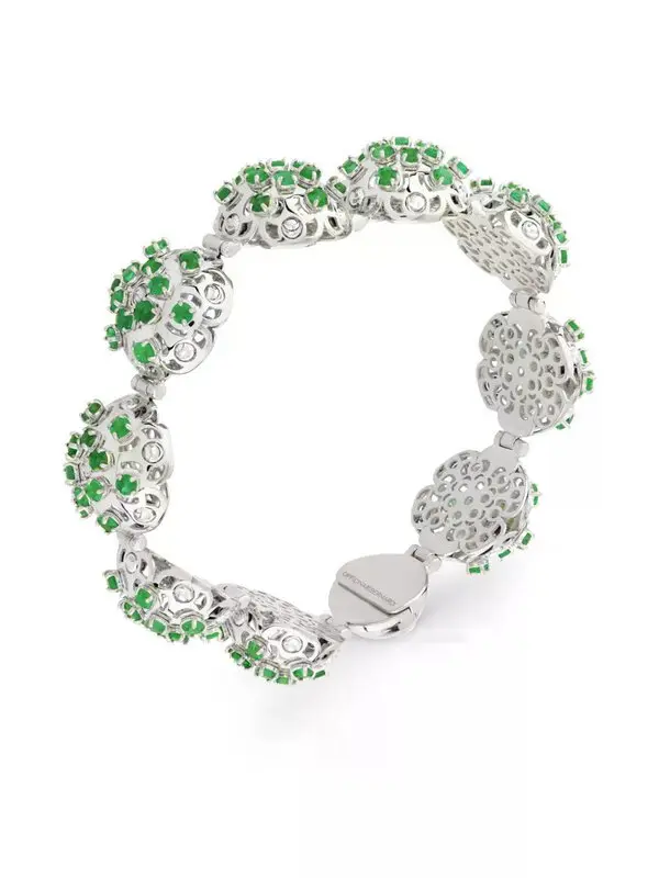OFFICINA BERNARDI 18kt White Gold Damasco Emerald And Diamond Bracelet - Silver
