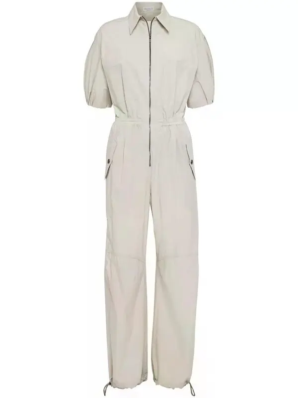 Brunello Cucinelli Wide-leg Cotton Jumpsuit - Neutrals