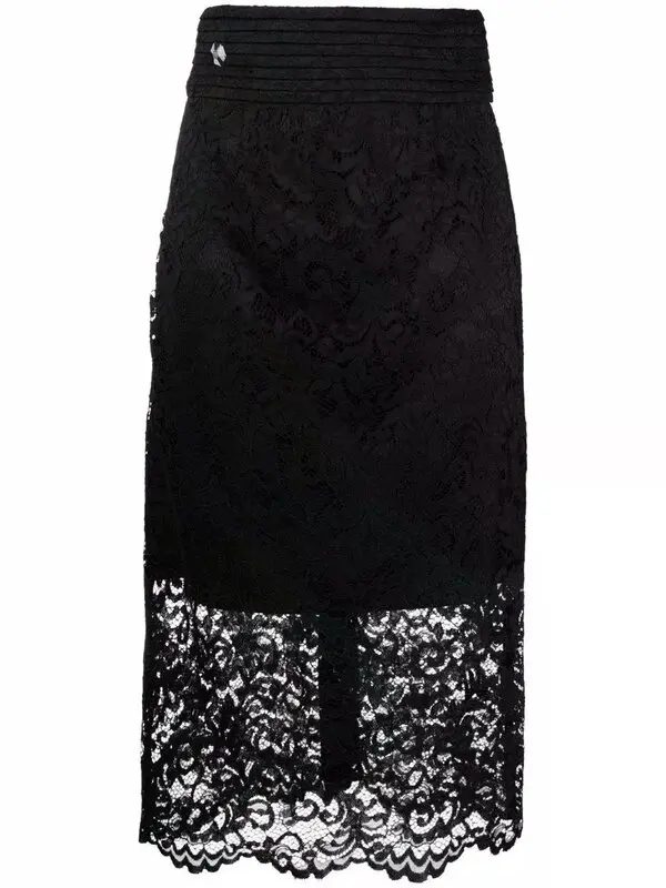 Philipp Plein Lace Midi Skirt - Black