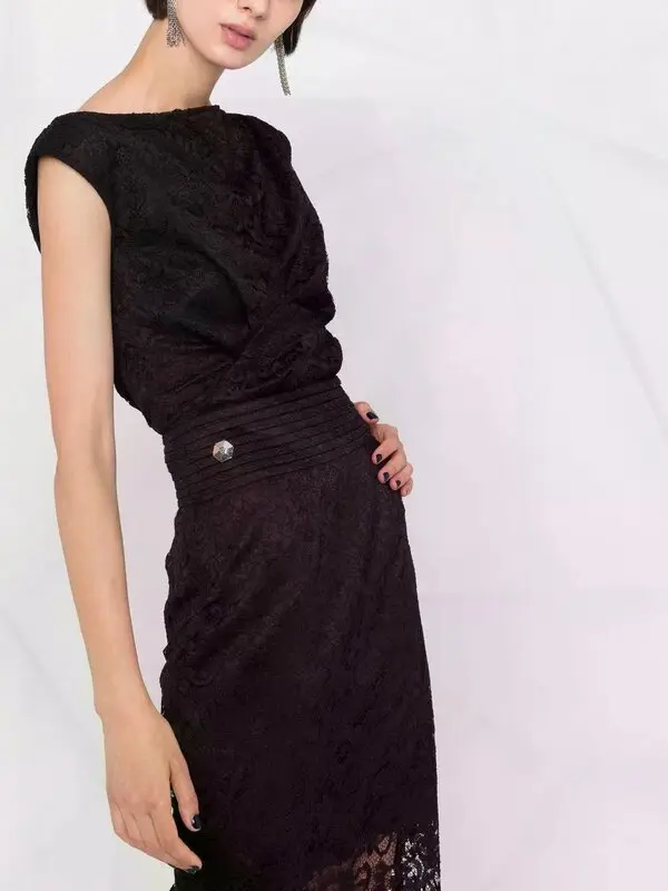 Philipp Plein Lace Midi Skirt - Black