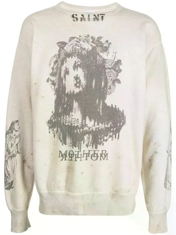 SAINT MXXXXXX Graphic-print Cotton Sweatshirt - Grey