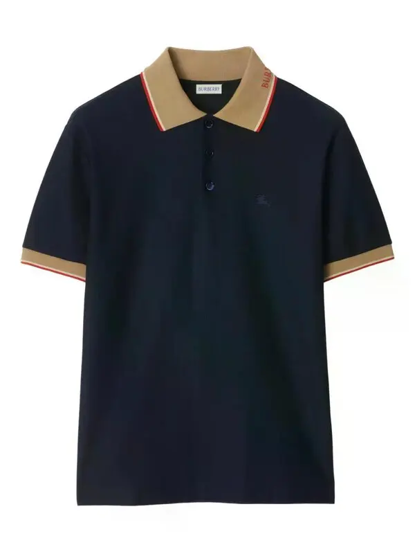 Burberry Logo Collar Cotton Polo Shirt - Blue