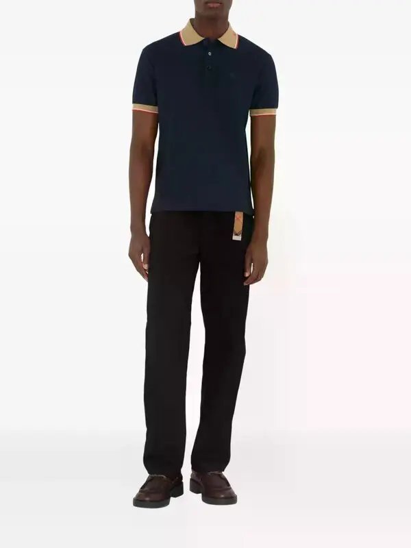 Burberry Logo Collar Cotton Polo Shirt - Blue
