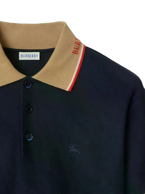 Burberry Logo Collar Cotton Polo Shirt - Blue