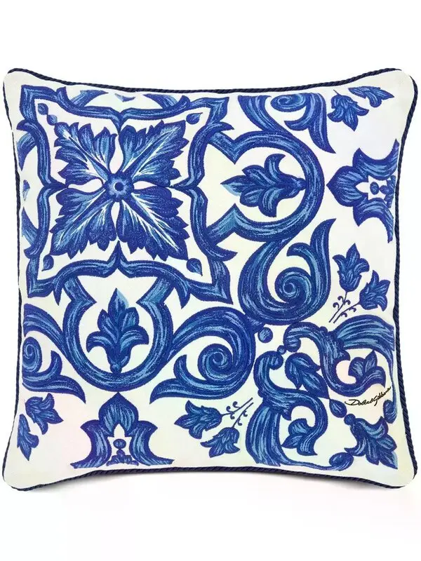 Dolce & Gabbana Embroidered Majolica-print Cushion - Blue