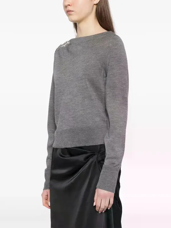 Erdem Wool Knit Top With Crystal Embellishment - Grey