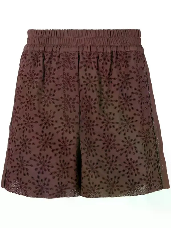 Brunello Cucinelli Floral-embroidered Cotton Shorts