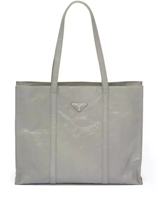 Prada Large Leather Tote Bag - Grey
