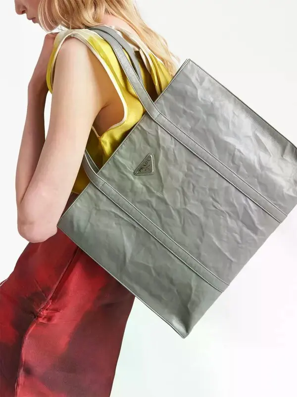 Prada Large Leather Tote Bag - Grey