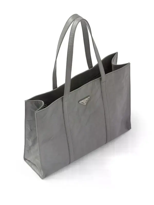 Prada Large Leather Tote Bag - Grey