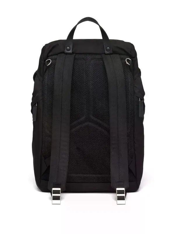 Prada Logo Plaque Drawstring Backpack - Black