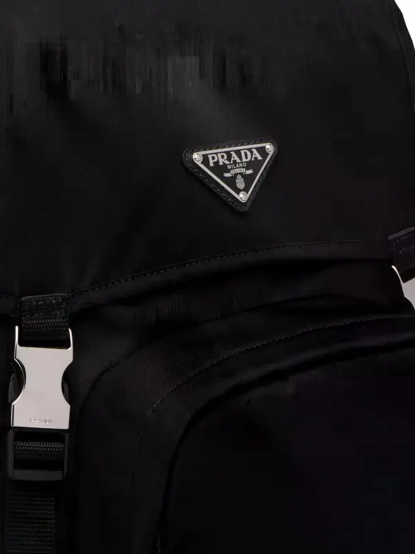 Prada Logo Plaque Drawstring Backpack - Black