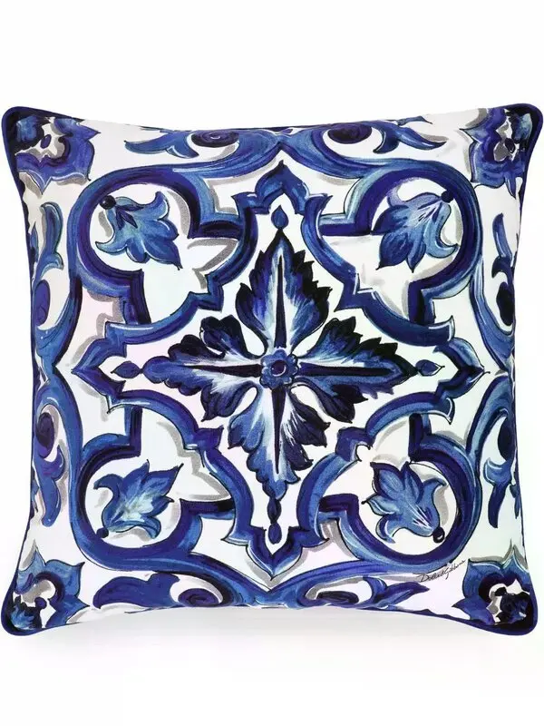 Dolce & Gabbana Large Mediterraneo Velvet-trim Cushion - Blue