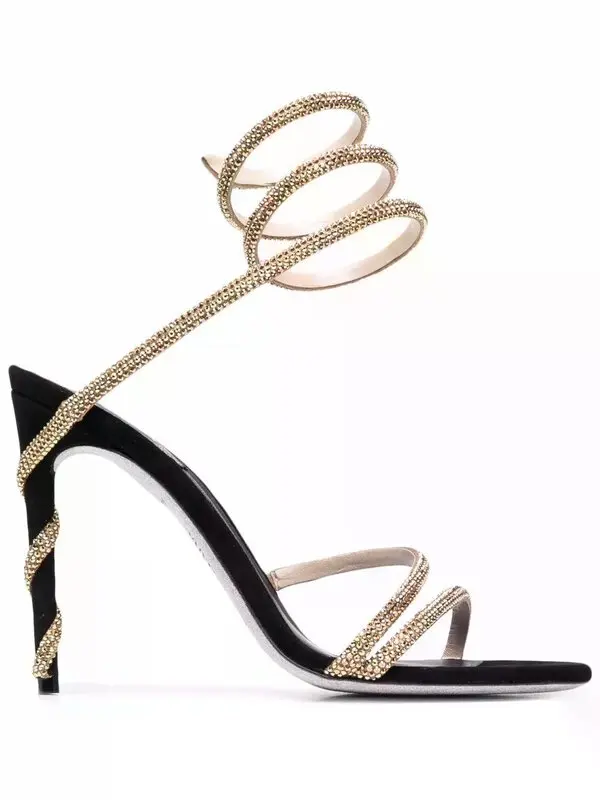 Rene Caovilla Margot 105mm Jewelled Snake Sandals - Black