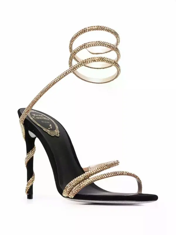 Rene Caovilla Margot 105mm Jewelled Snake Sandals - Black